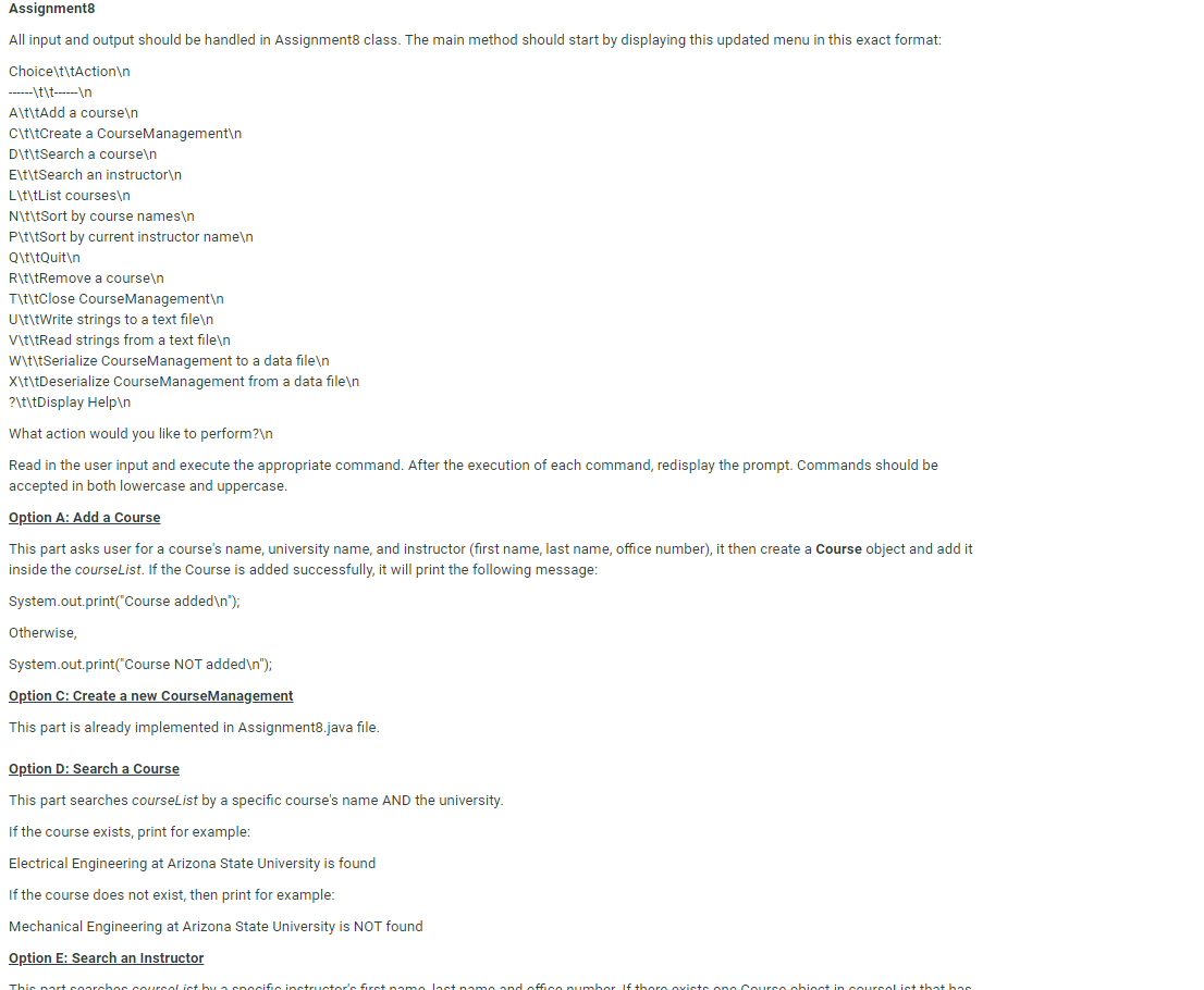 Assignment8.java (**partially given, need to add more | Chegg.com