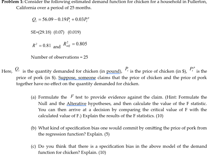 Problem 1: Consider the following estimated demand | Chegg.com