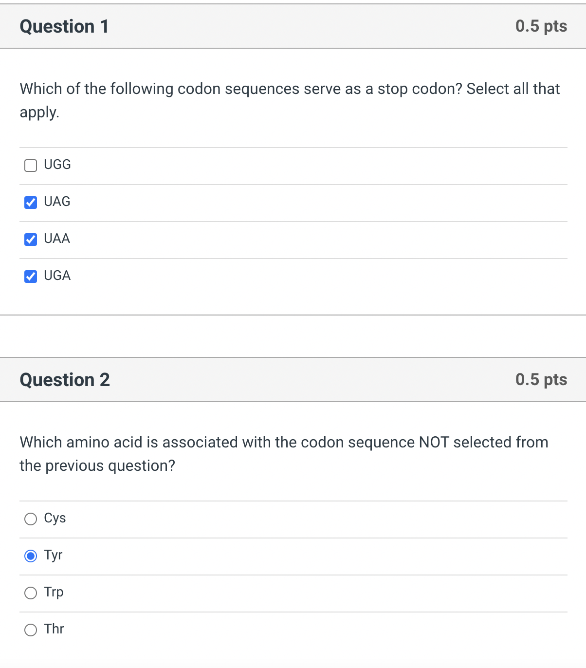 Solved Which of the following codon sequences serve as a | Chegg.com
