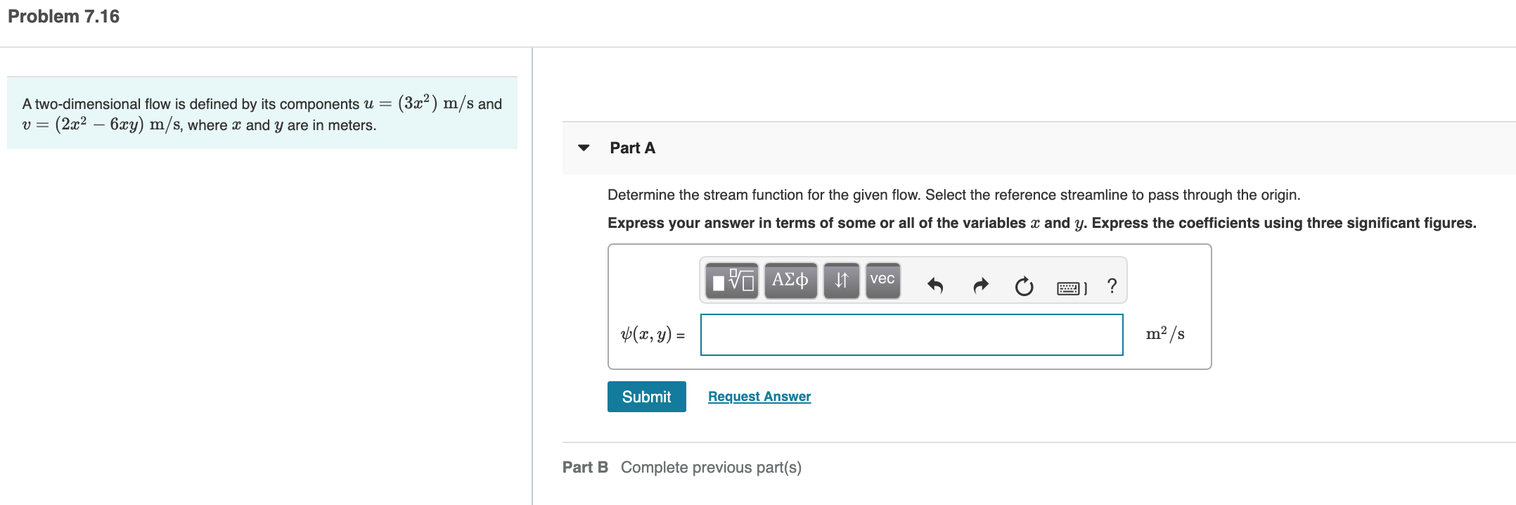 Solved Determine the stream function for the given flow. | Chegg.com