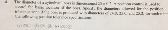 Solved The diameter of a cylindrical boss is dimensioned 25 | Chegg.com
