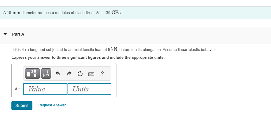 Solved A 10 -mm-diameter rod has a modulus of elasticity of | Chegg.com