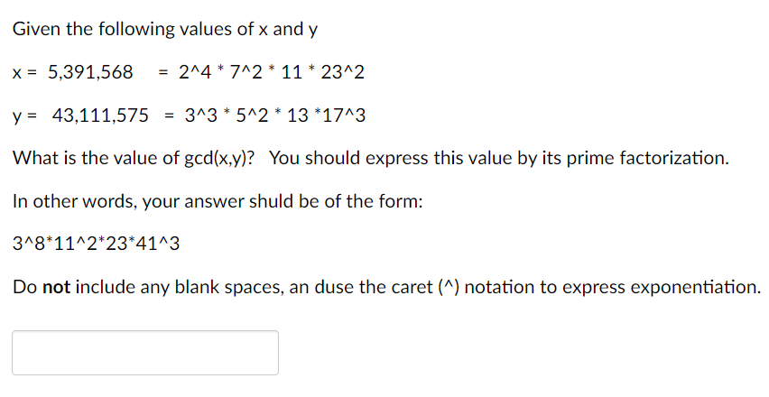 Solved Given the following values of x and y | Chegg.com