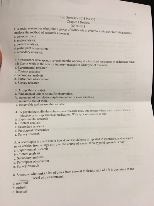 Fall Semester 2018 PA302 Chapter 1 Review 08/30/2018 | Chegg.com