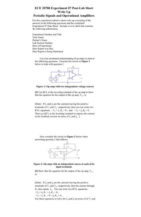 ECE 20700 Experiment 07 Post-Lab Short Write Up | Chegg.com