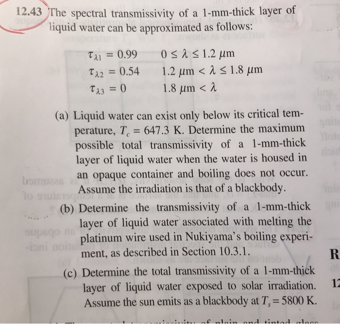 Solved 12.43 The spectral transmissivity of a 1-mm-thick | Chegg.com