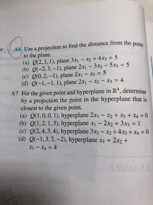 Solved A6 Use a projection to find the distance from the | Chegg.com