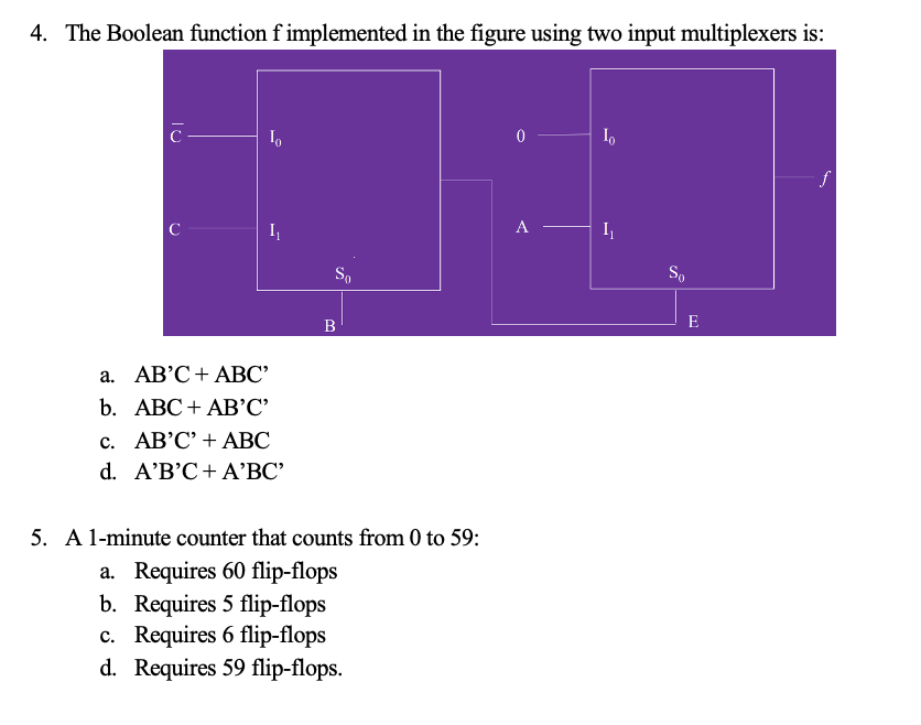 Solved 4 The Boolean Function F Implemented In The Figure 
