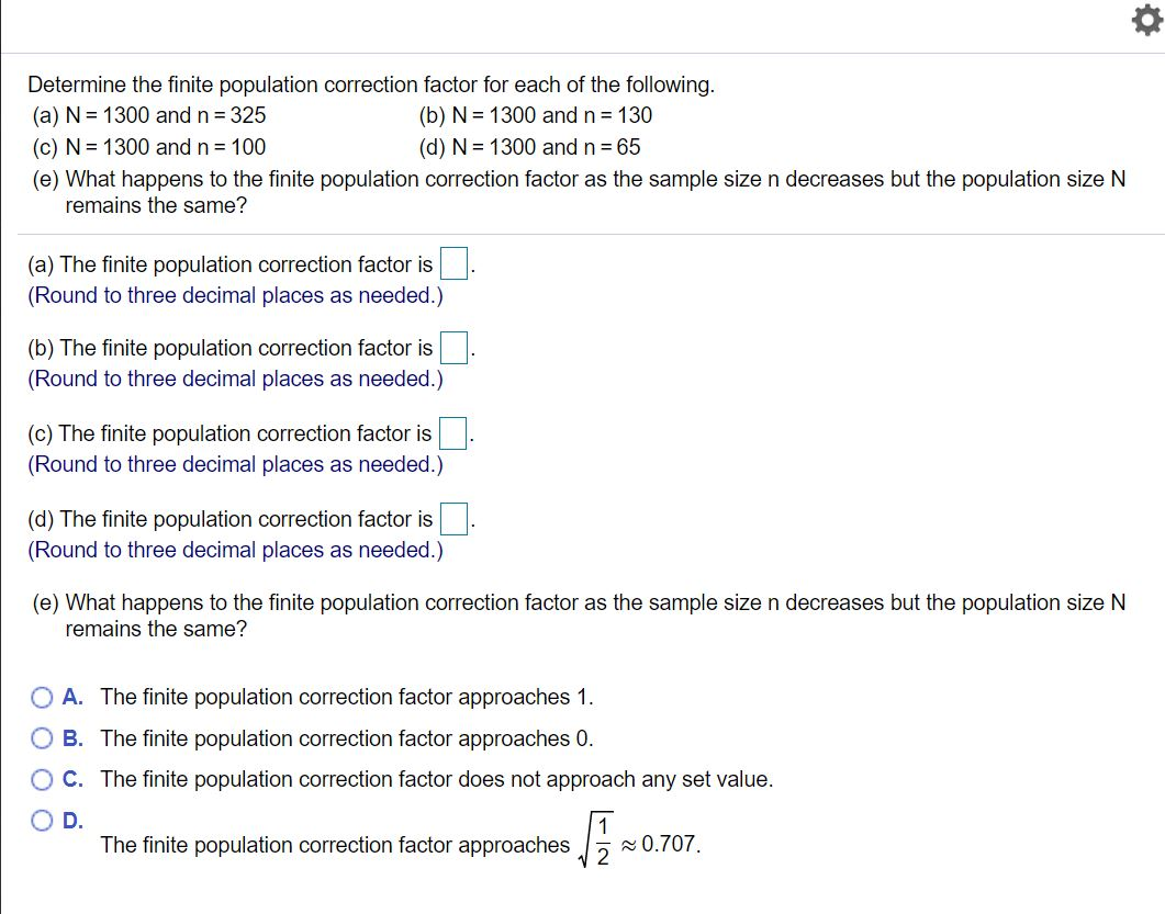Solved Determine The Finite Population Correction Factor For