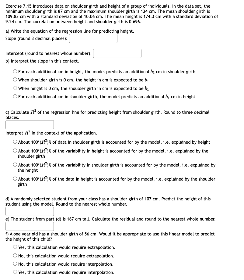 Solved c) Calculate R2 of the regression line for predicting | Chegg.com
