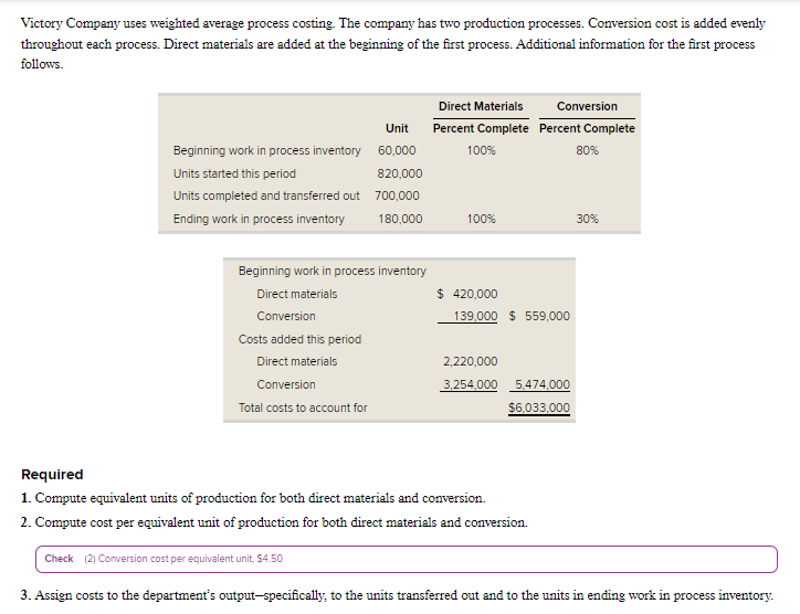 Solved Victory Company uses weighted average process | Chegg.com
