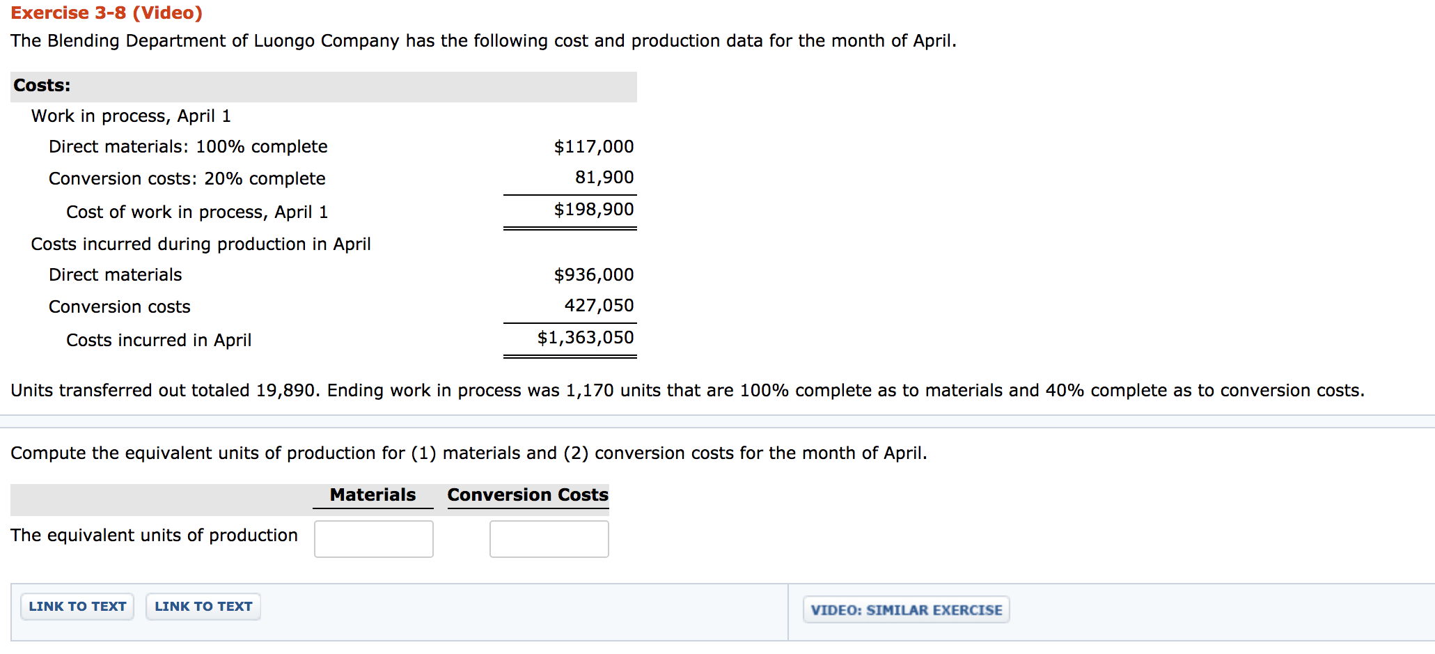 Solved Exercise 3-8 (Video) The Blending Department of | Chegg.com
