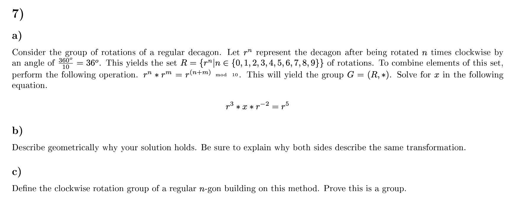 Solved Consider the group of rotations of a regular decagon. | Chegg.com