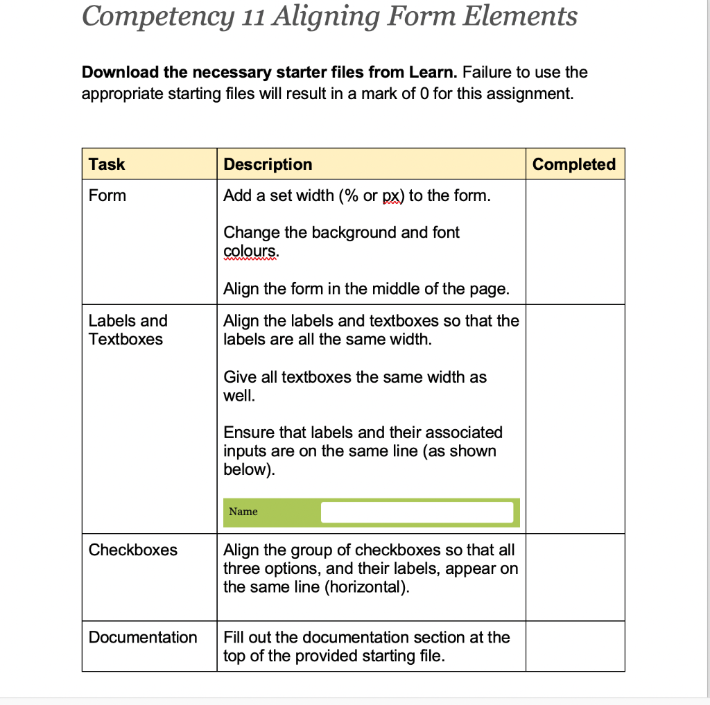 Solved Competency 11 Aligning Form Elements Download the | Chegg.com