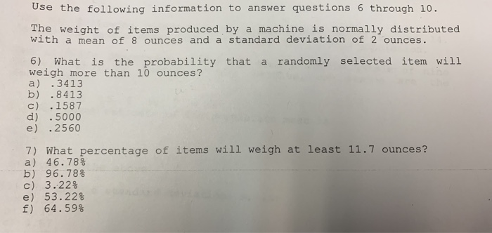 Solved Use the following information to answer questions 6 | Chegg.com
