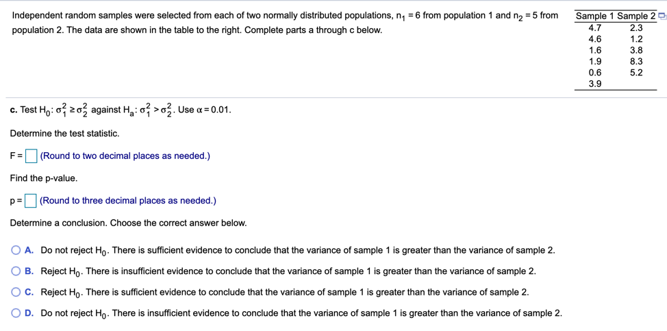 Solved Independent random samples were selected from each of | Chegg.com