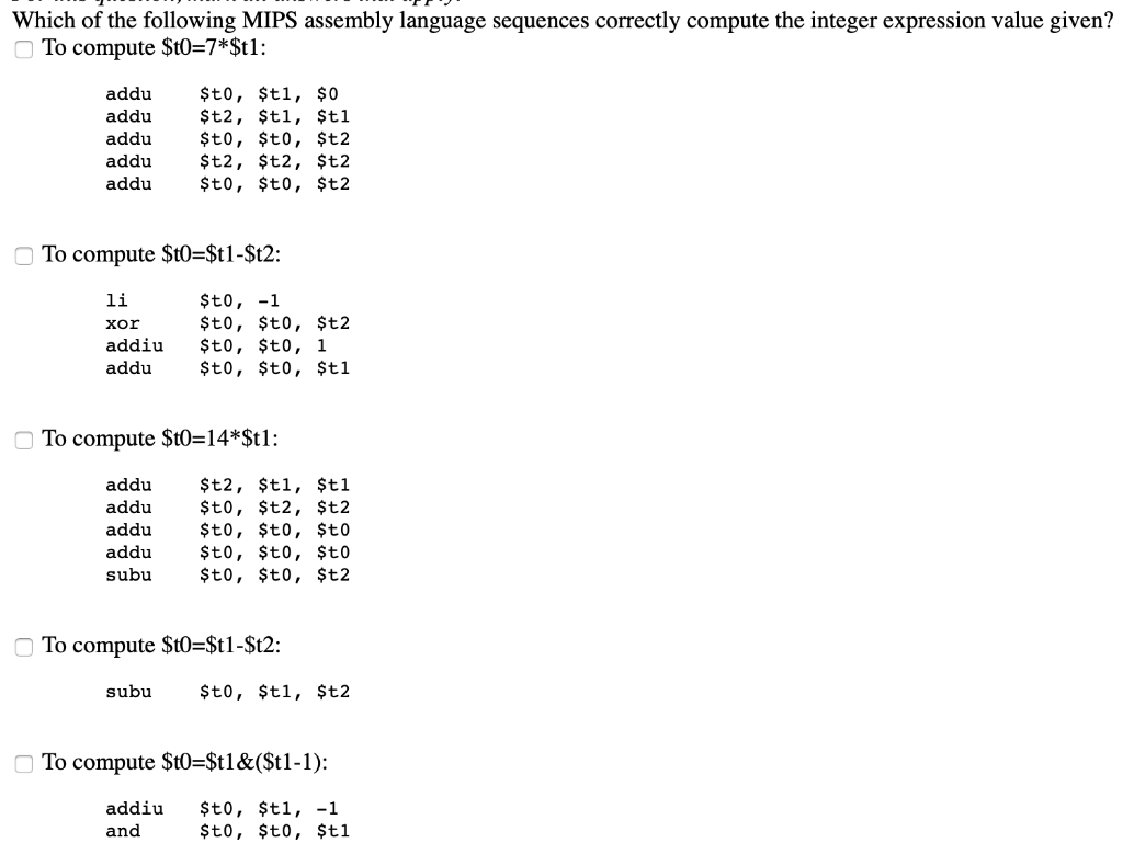 Solved Which of the following MIPS assembly language | Chegg.com