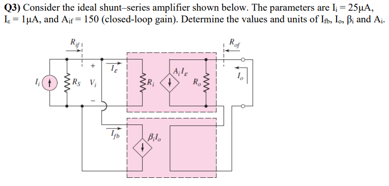 Solved Q3) Consider the ideal shunt-series amplifier shown | Chegg.com