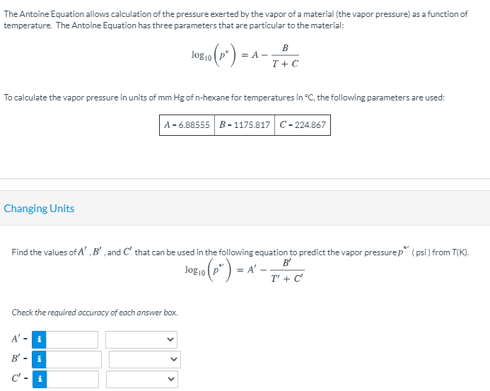 Solved The Antoine Equation allows calculation of the | Chegg.com