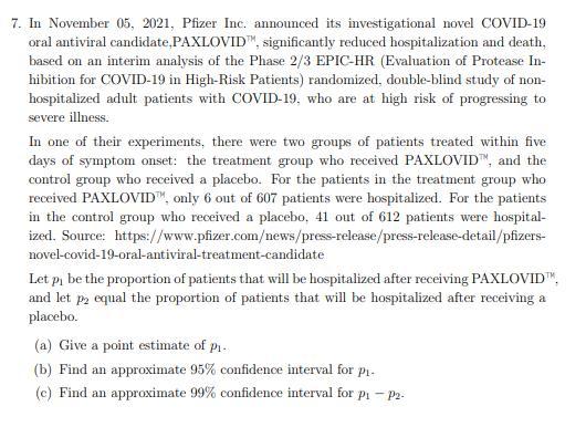 Solved 7. In November 05, 2021, Pfizer Inc. announced its | Chegg.com