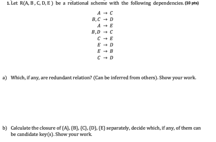 Solved Let R(A,B,C,D,E) be a relational scheme with the | Chegg.com Solved Let R(A,B,C,D,E) be a relational scheme with the | Chegg.com