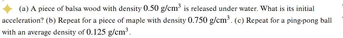 Solved (a) A piece of balsa wood with density 0.50 g/cm3 is | Chegg.com