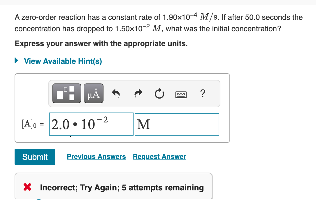 Solved A zero-order reaction has a constant rate of | Chegg.com