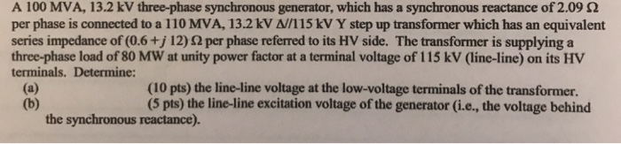 Solved A 100 MVA, 13.2 kV three-phase synchronous generator, | Chegg.com