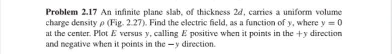 Solved Problem 2.17 An infinite plane slab, of thickness 2d, | Chegg.com