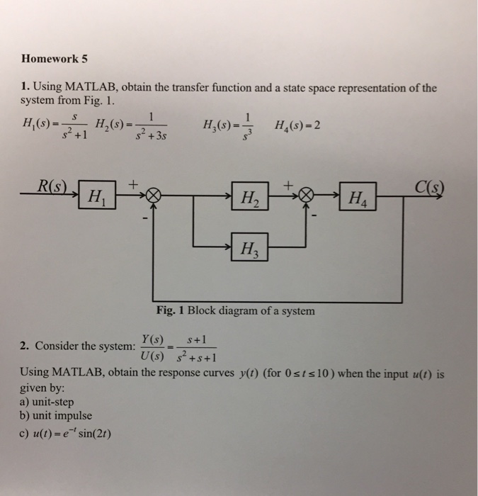 Solved Homework 5 1 Using Matlab Obtain The Transfer