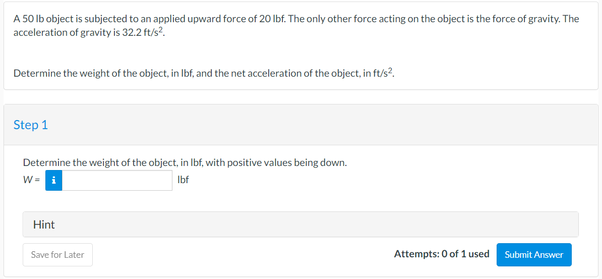Solved A 50 lb object is subjected to an applied upward | Chegg.com