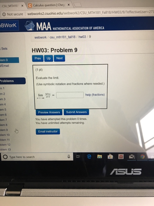 Solved CSU-MTH18 xee Calculus question | Chegx Not secure | Chegg.com Solved CSU-MTH18 xee Calculus question | Chegx Not secure | Chegg.com