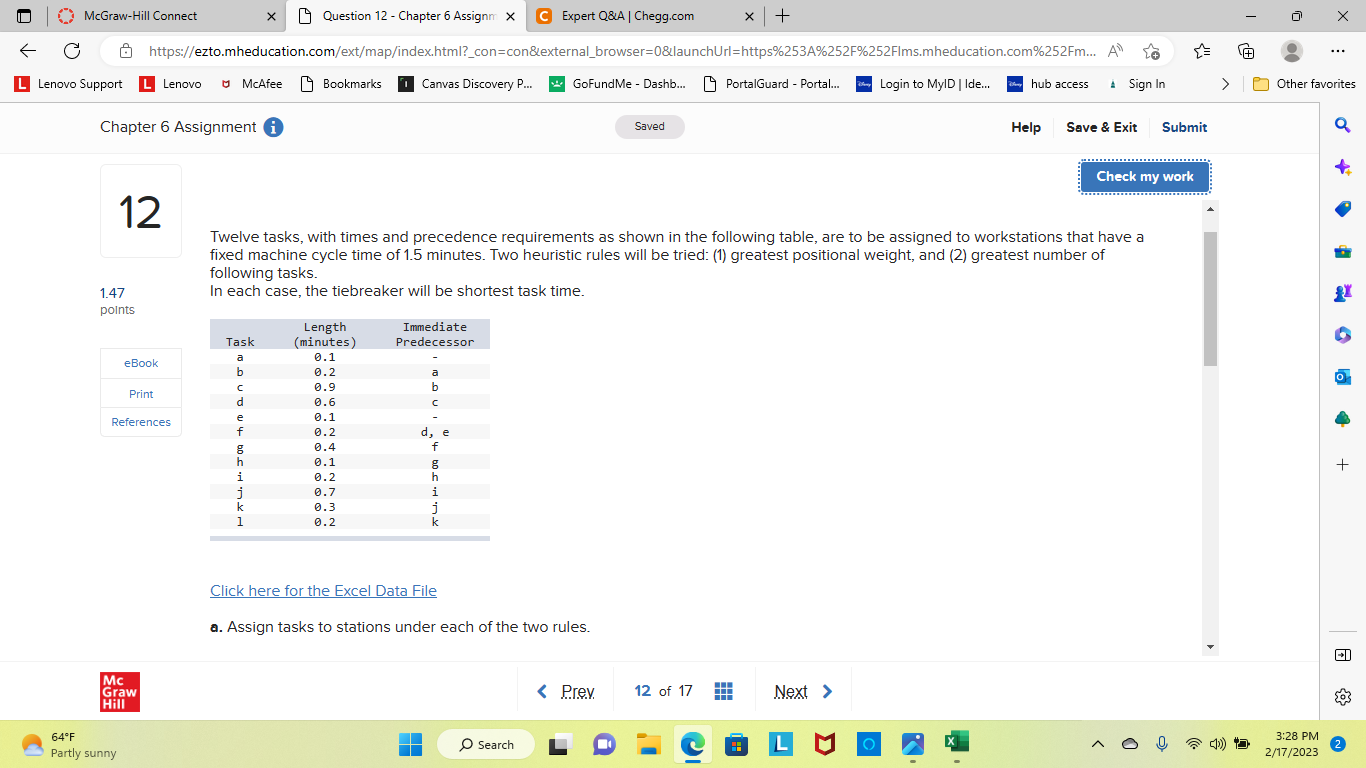 Solved Twelve tasks, with times and precedence requirements | Chegg.com