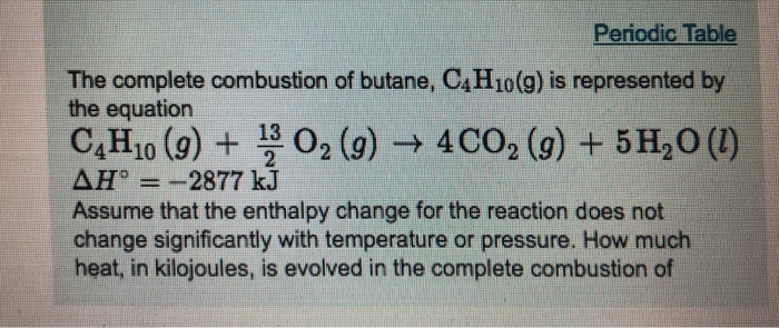 Solved Periodic Table The complete combustion of butane, | Chegg.com