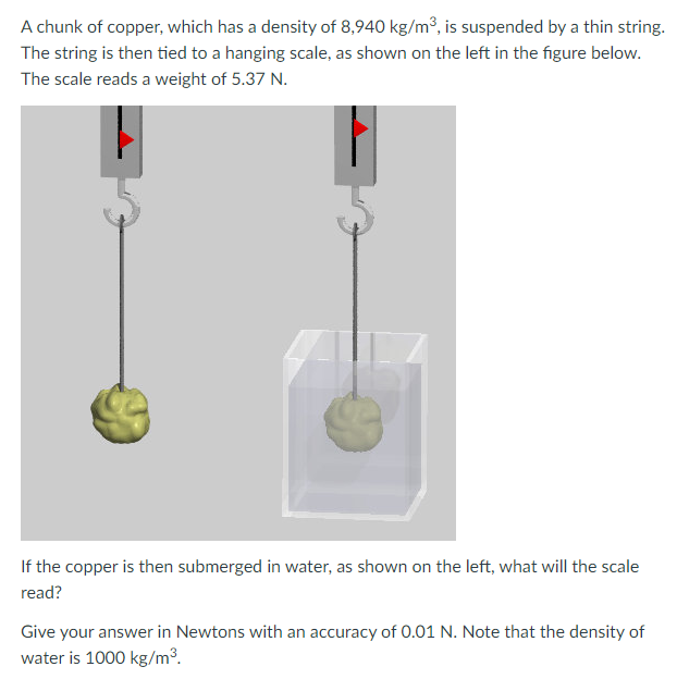 Solved A chunk of copper, which has a density of 8,940 | Chegg.com