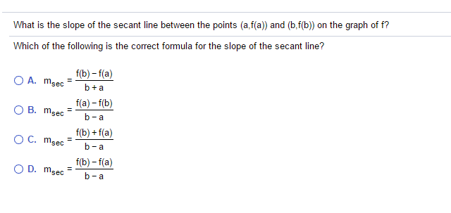 Solved What is the slope of the secant line between the | Chegg.com