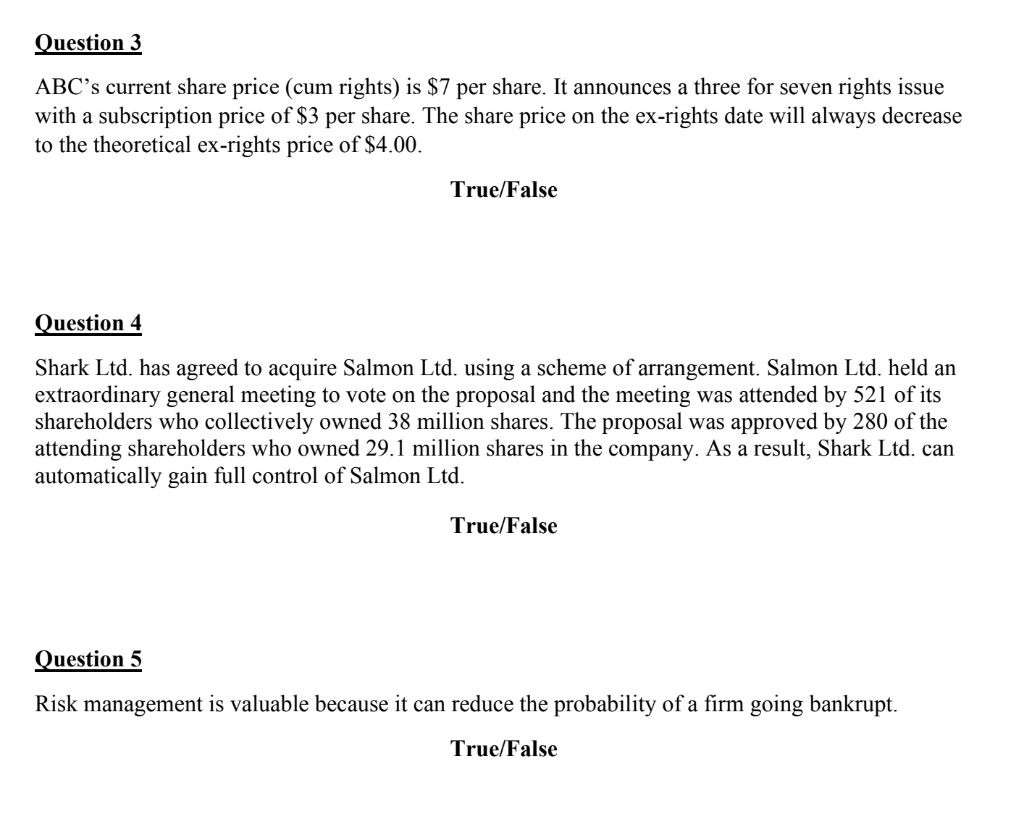 Solved Question 3 ABC's current share price (cum rights) is | Chegg.com