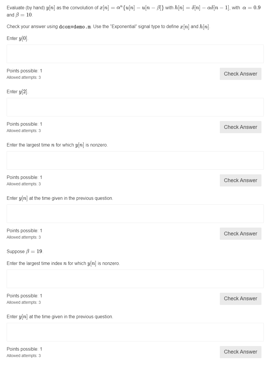 Solved Evaluate (by hand) y[n] as the convolution of | Chegg.com