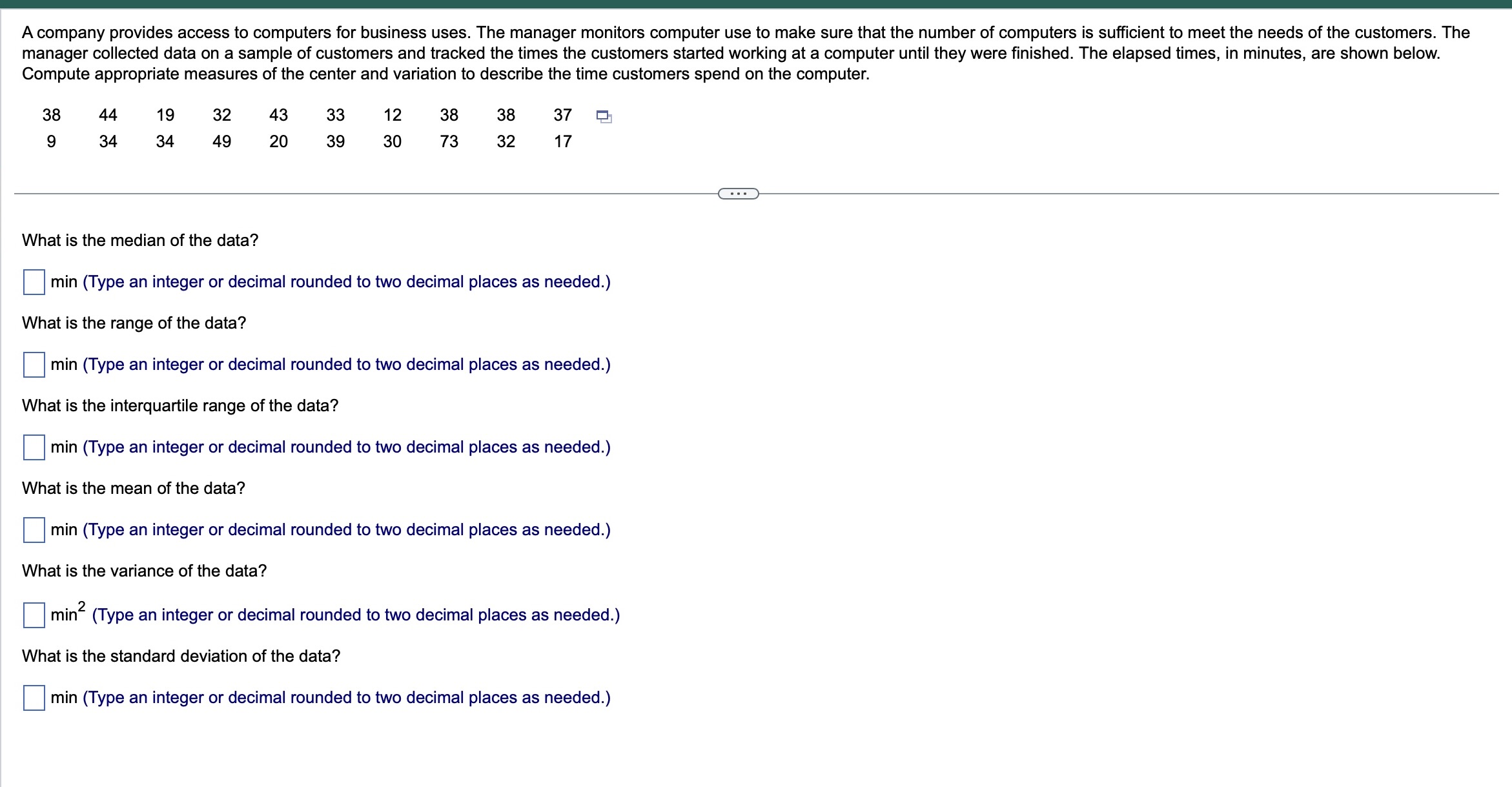 Solved Compute appropriate measures of the center and | Chegg.com