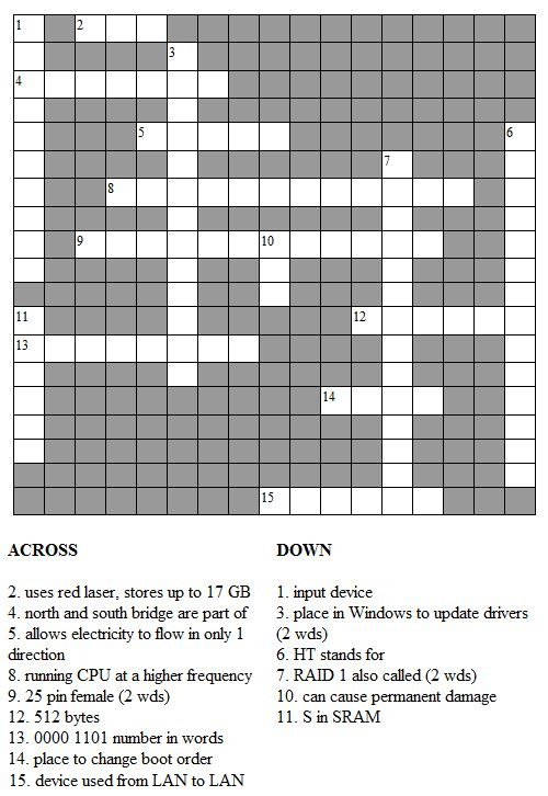 Solved 15 10 ACROSS DOWN 2. uses red laser, stores up to 17 | Chegg.com