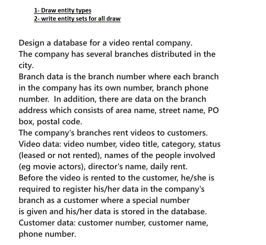 Solved 1- Draw entity types 2- write entity sets for all | Chegg.com