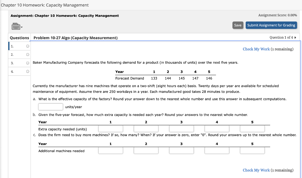 Solved Chapter 10 Homework: Capacity Management Assignment: | Chegg.com Solved Chapter 10 Homework: Capacity Management Assignment: | Chegg.com