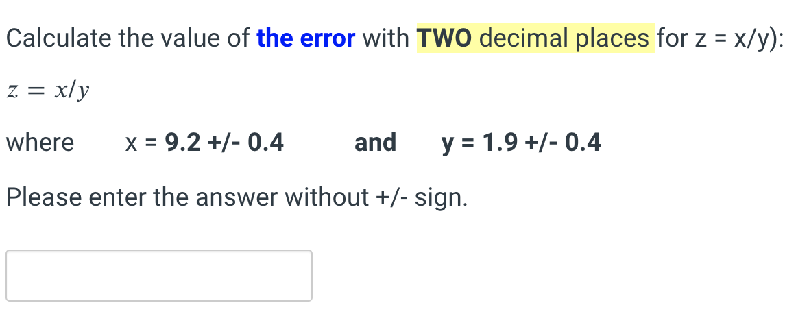 Solved Calculate the value of the error with TWO decimal | Chegg.com