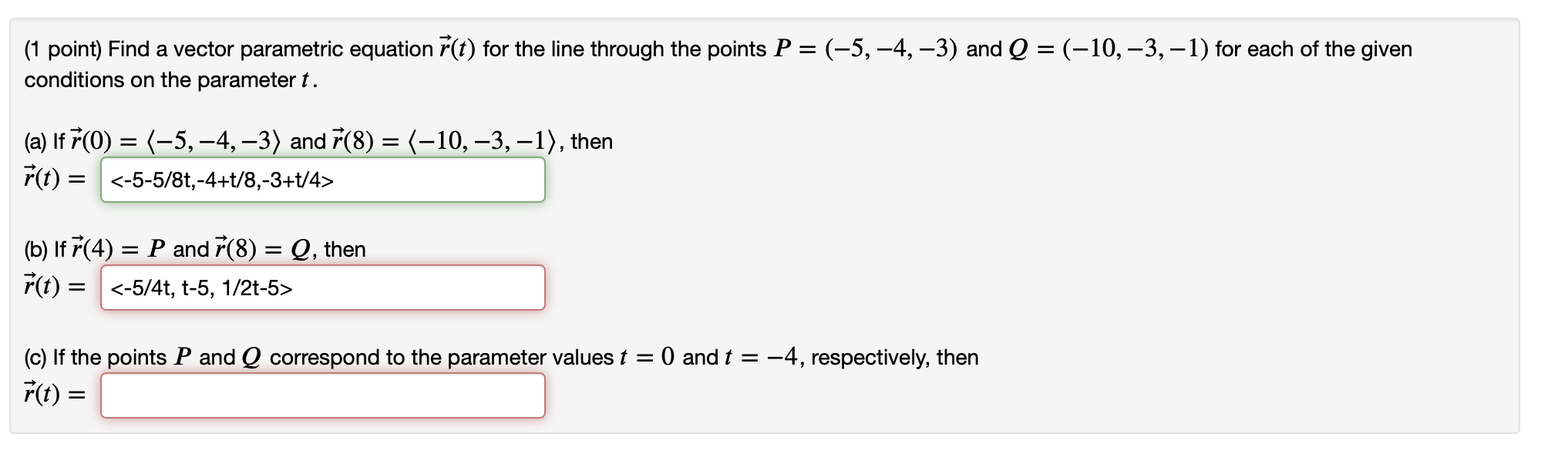Solved (1 point) Find a vector parametric equation r(t) for | Chegg.com