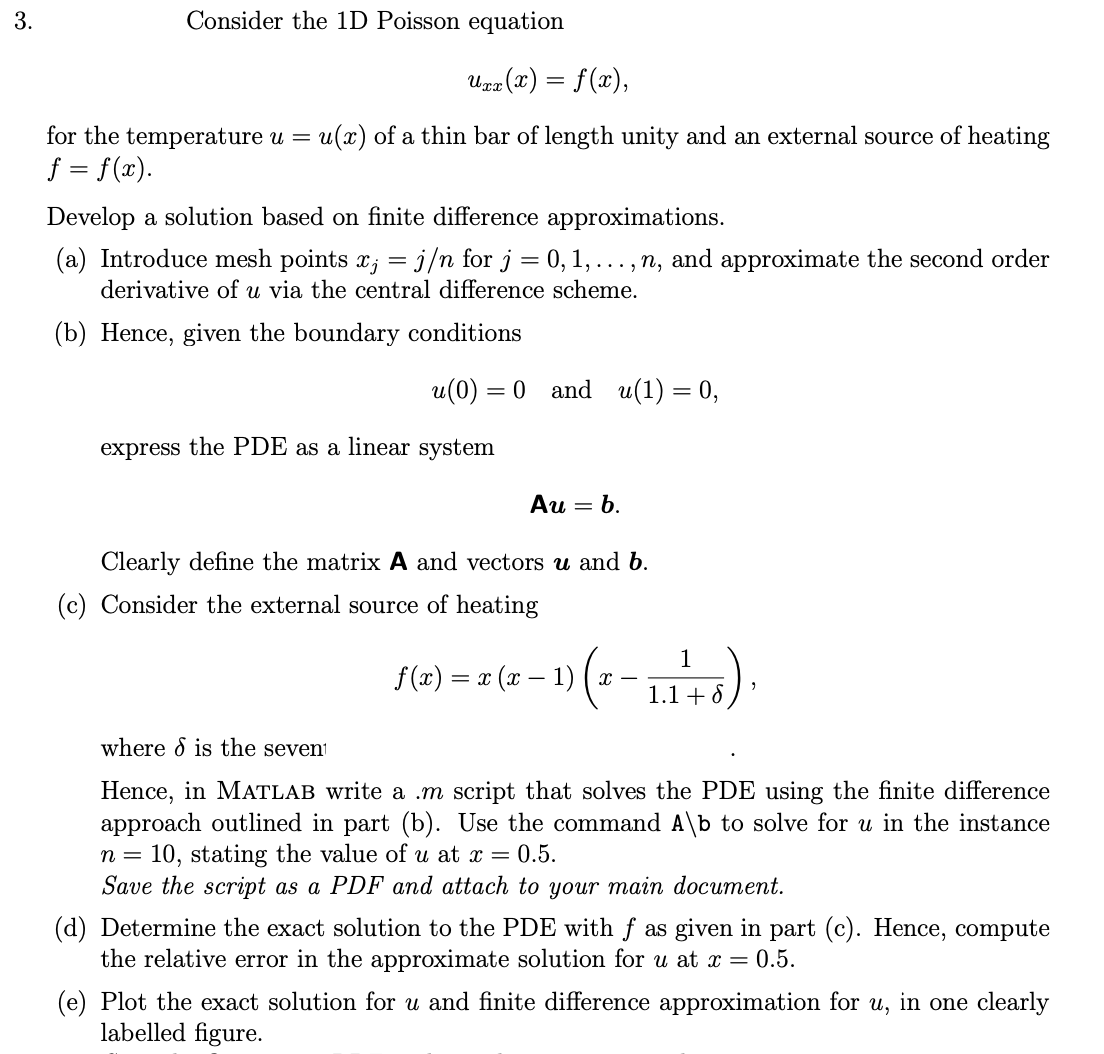 Solved Consider the 1D Poisson equation uxx(x)=f(x) for the | Chegg.com