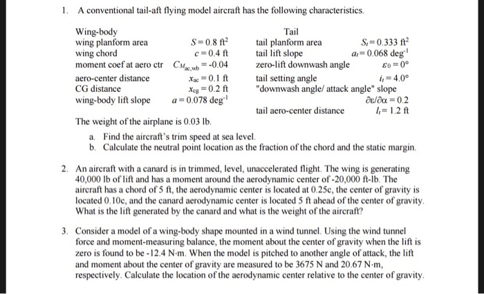 Solved . A conventional tail-aft flying model aircraft has | Chegg.com