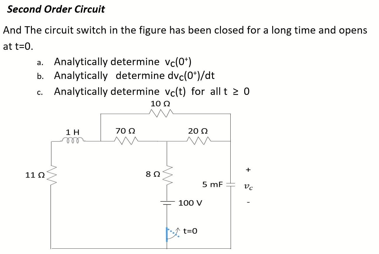 Solved Second Order Circuit And The circuit switch in the | Chegg.com