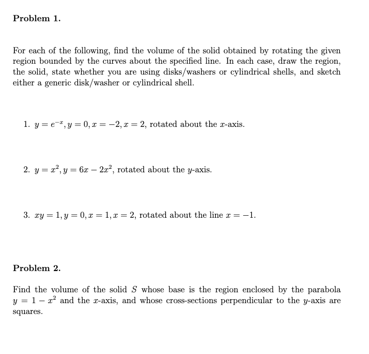 Solved Problem 1. For each of the following, find the volume | Chegg.com