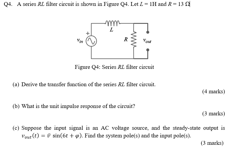 Solved Q4. A series RL filter circuit is shown in Figure Q4. | Chegg.com