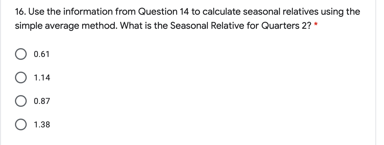 Solved 14. Use the information below to calculate seasonal | Chegg.com